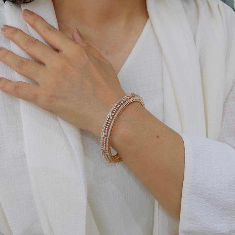 Handcrafted Luxury Gold-Plated Bangle with Sparkling American Diamonds ...