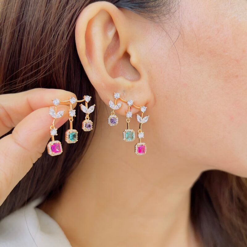 Floral Drop Ear Cuff with Color Stones& Plain Daimond - Pandoras Art ...